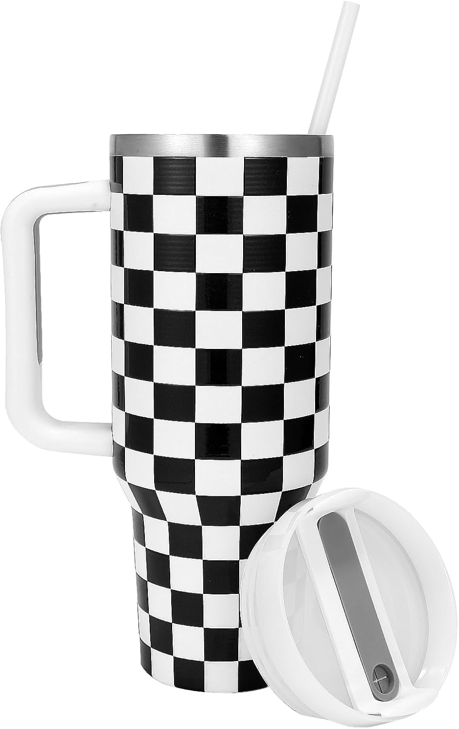 40OZ Black and White Checkered Tumbler with Handle, Checkered Gifts for ...