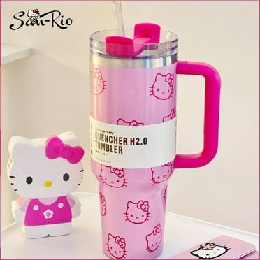 40Oz Sanrio Hello Kitty Stainless Steel Insulated Mug Pink with Handle Straw Mugs Large Capacity ...