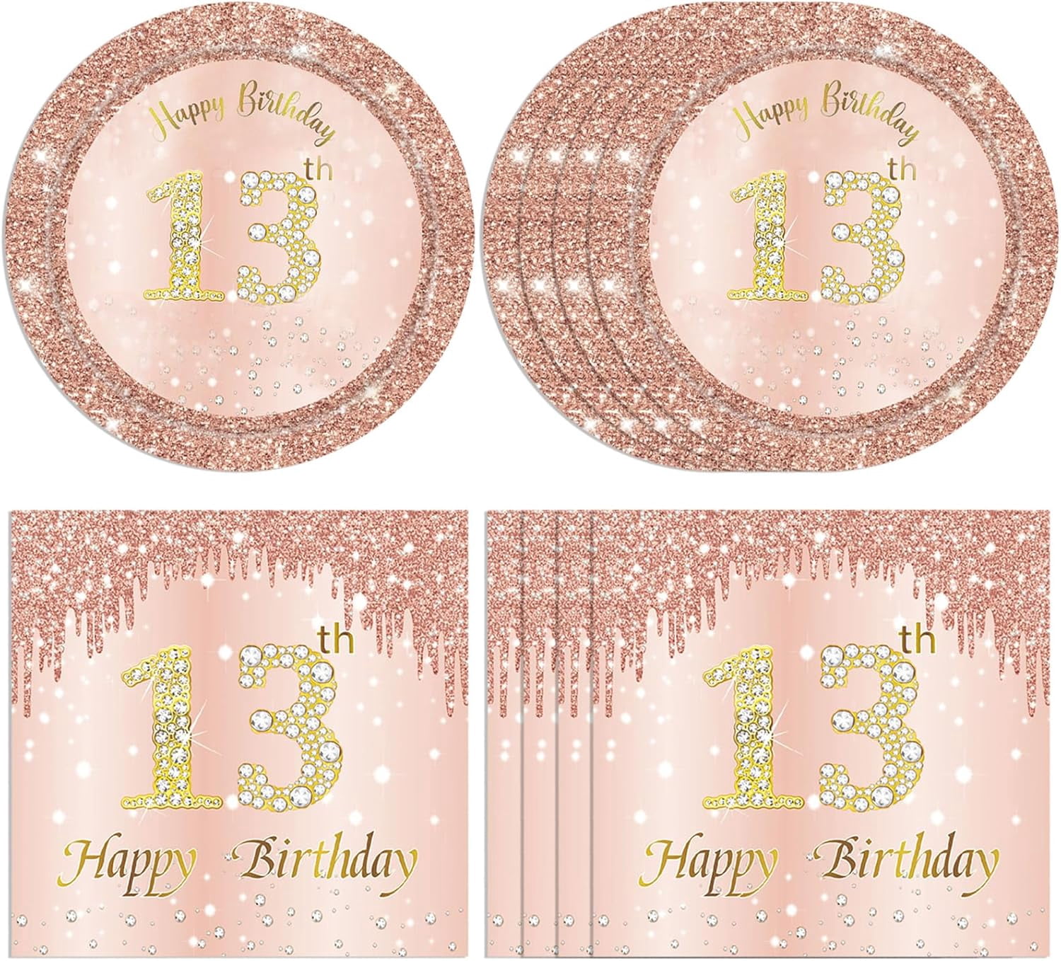 40PCS 13th Birthday Decorations for Girls Rose Gold Sweet 13 Birthday ...
