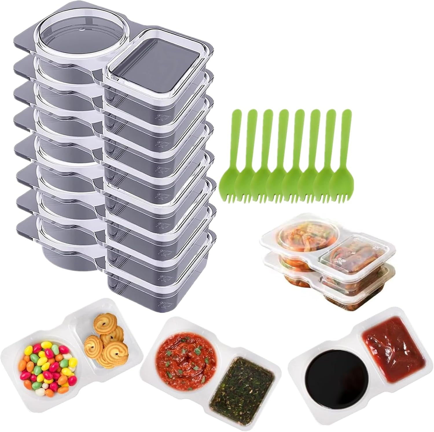 40PCS Double Compartment Condiment Container,Compartment Condiment ...