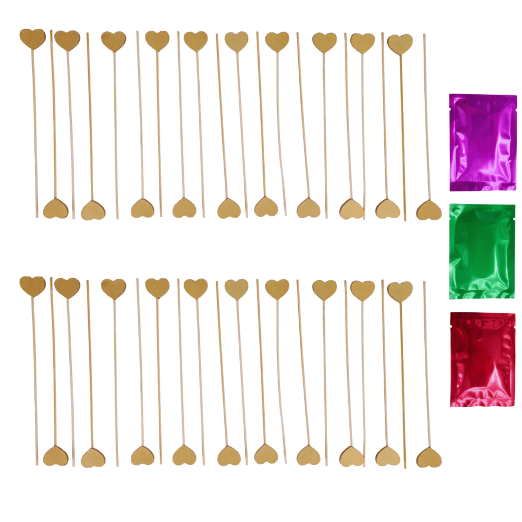 40PCS Gold Valentine's Day Wooden Heart Sticks - Long Bamboo Picks for ...