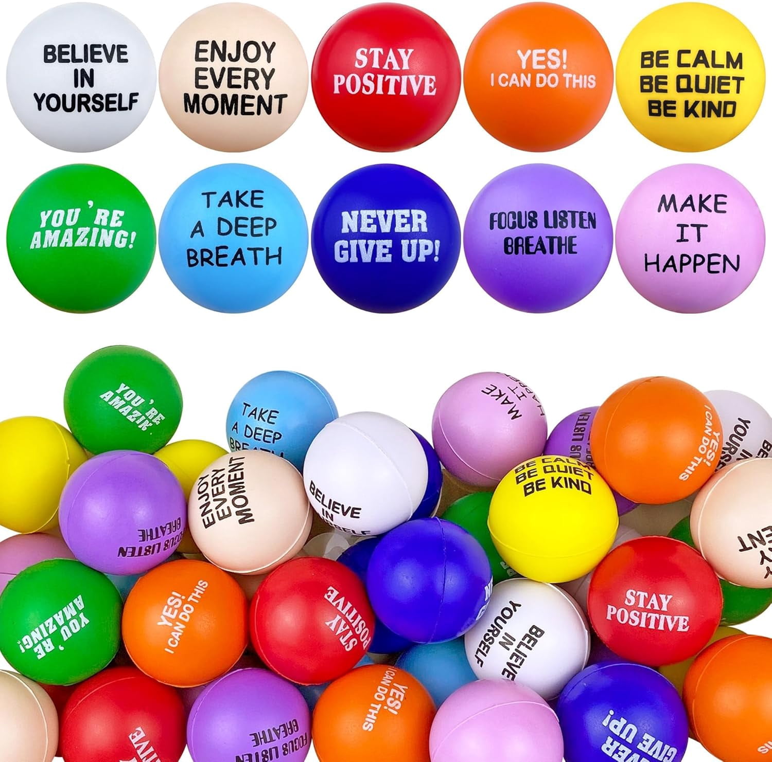 40PCS Inspirational Stress Balls Colorful Foam Relief with Motivational ...