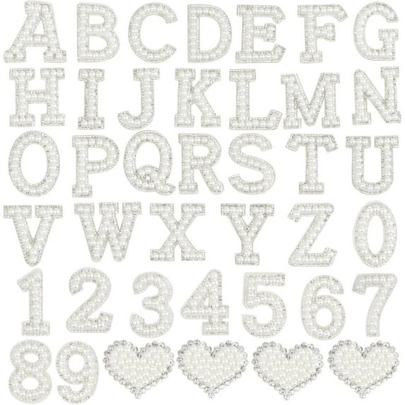 40PCS Pearl Rhinestone Letters Numbers Patches Self Adhesive Alphabet A ...