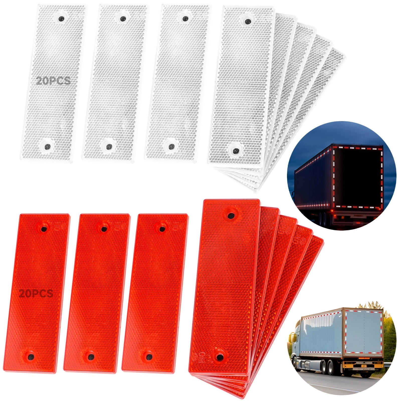 40PCS Self-adhesive Rectangular Reflectors, Red and White Plastic Car ...
