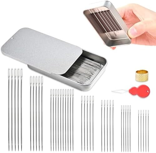 40PCS Sewing Needles Set, Large Eye for Hand Sewing, 7 Sizes Stainless ...