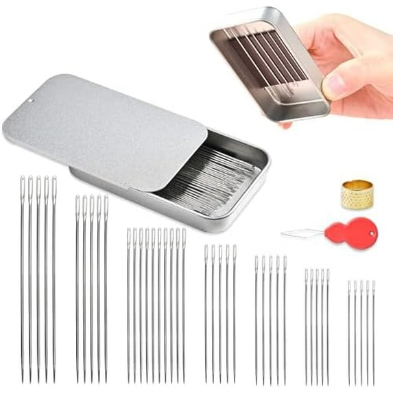 40PCS Sewing Needles Set, Large Eye for Hand Sewing, 7 Sizes Stainless ...