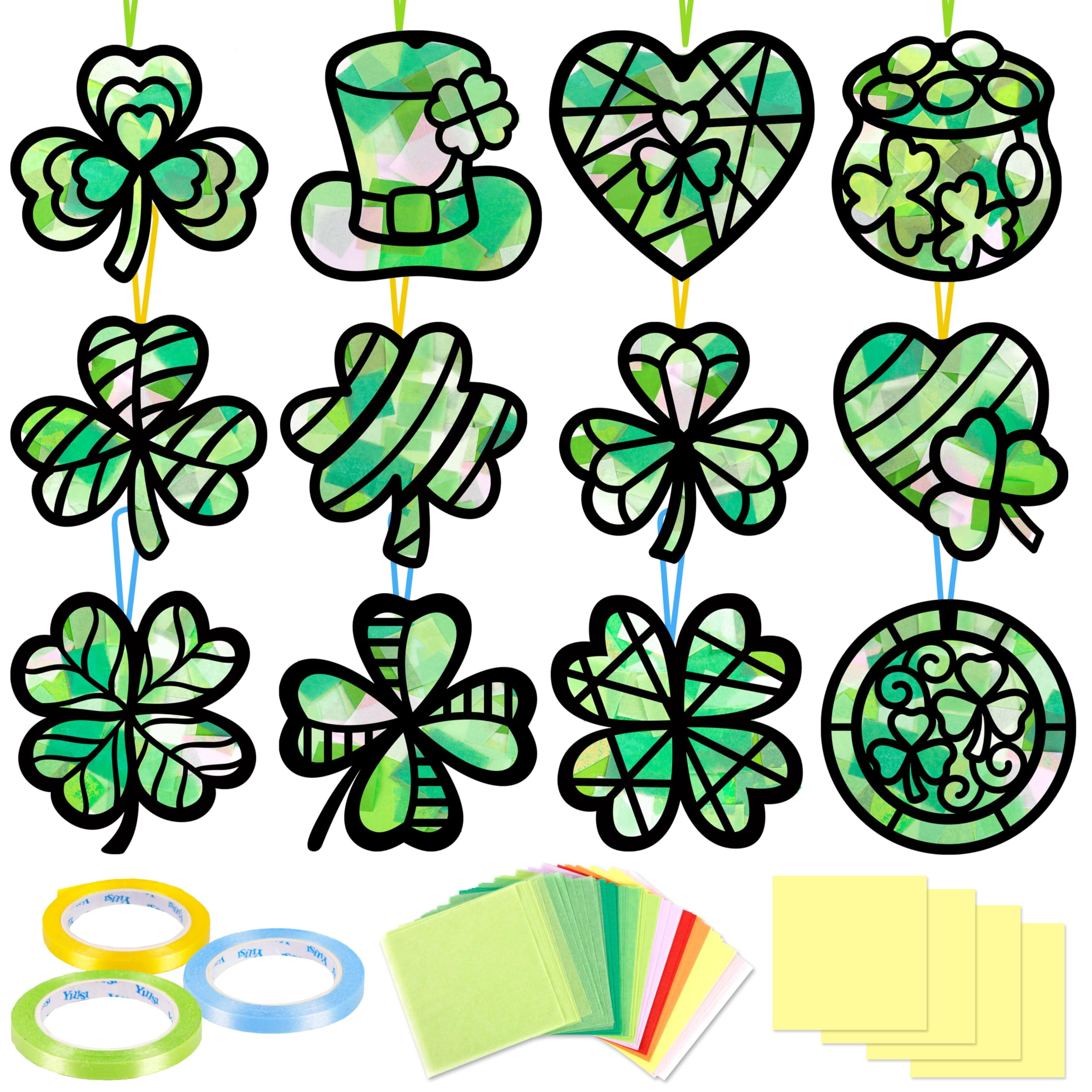 40PCS St. Patricks Day MSF2 Crafts - Paper Shamrock Suncatchers, Saint ...