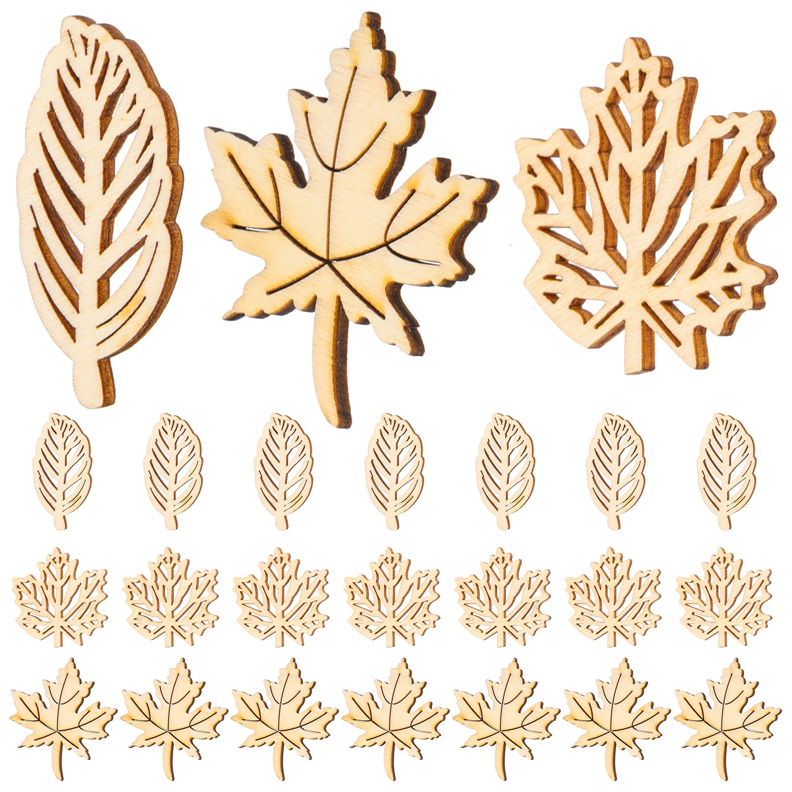 TOPBATHY1 40PCS Wooden Maple Leaves Cutout, Hollow Out Wood Pieces for ...