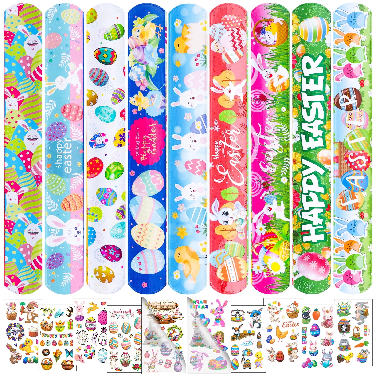 40PCs Easter Day Slap Bracelets Party Favors with Easter Day Tattoo for ...