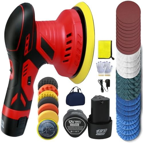 40Pack Cordless Buffer Polisher, Dual Action/DA Polisher Power Tools, 2Pcs 2000mah Batteries, 6 ...