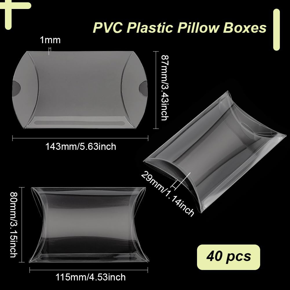 40Pack PVC Plastic Pillow Box 4.5x3x1.2 Inch Clear GiftPackaging Boxes ...