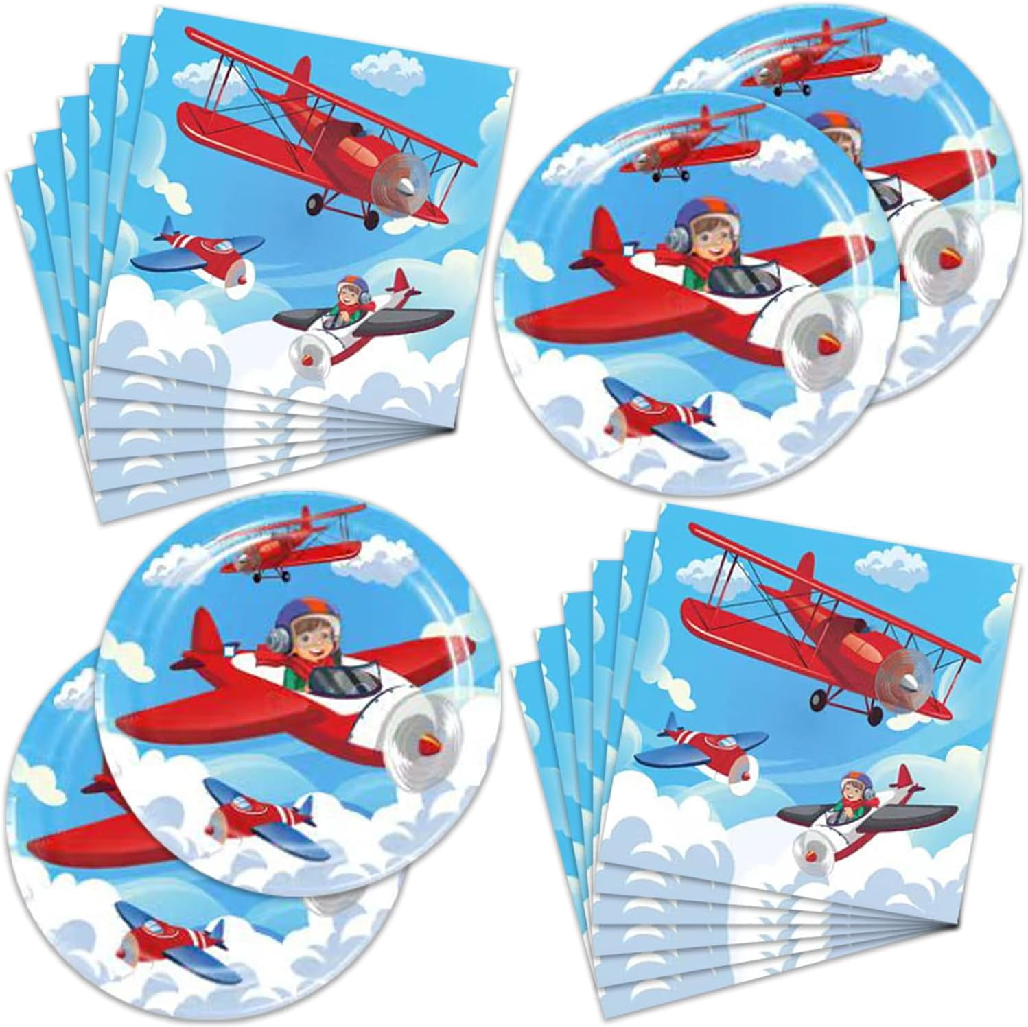 40Packs Airplane Birthday Party Supplies include 20 plates, 20 napkins ...