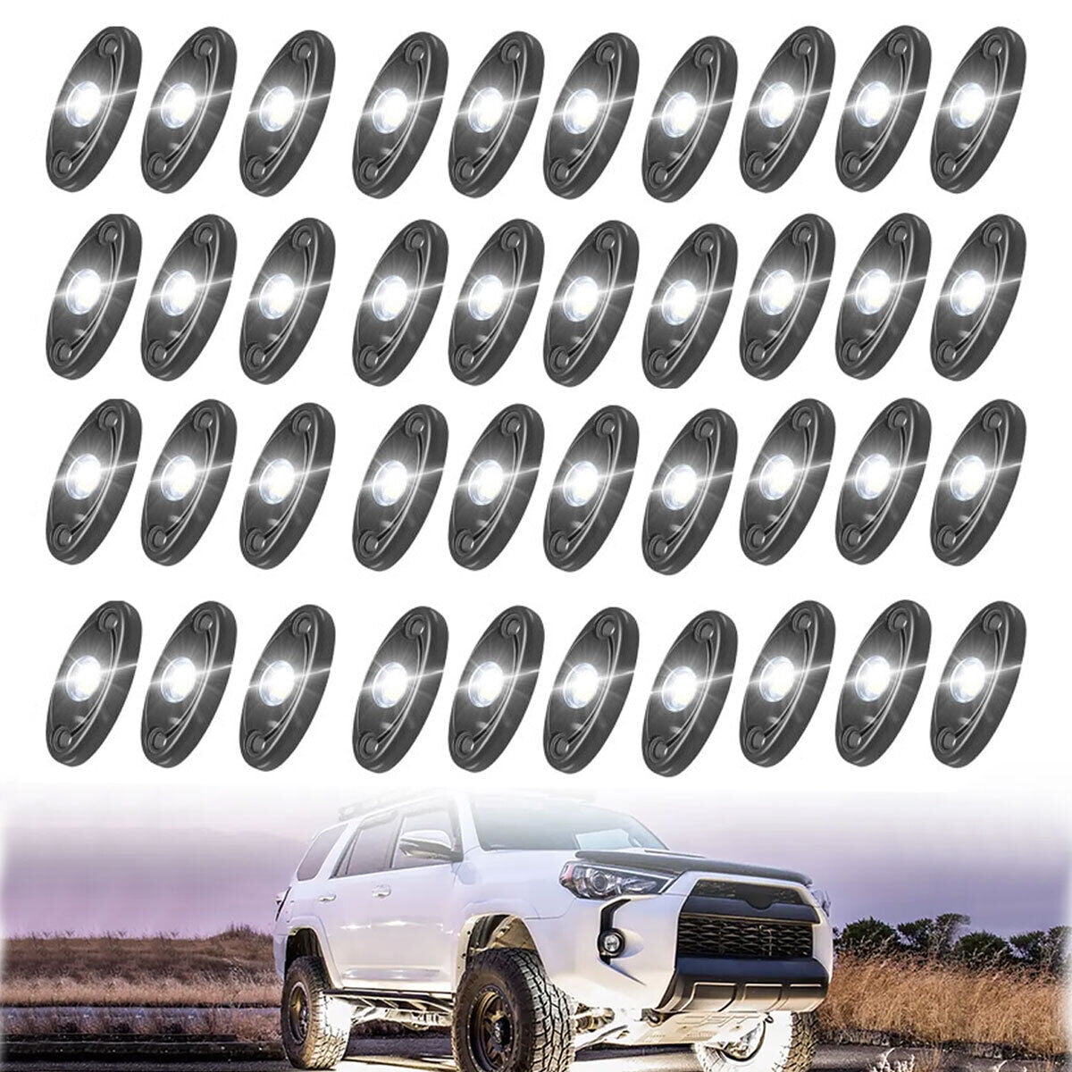 40Pc White LED Rock Light Pods Underbody Glow Lamp Offroad SUV Pickup ...