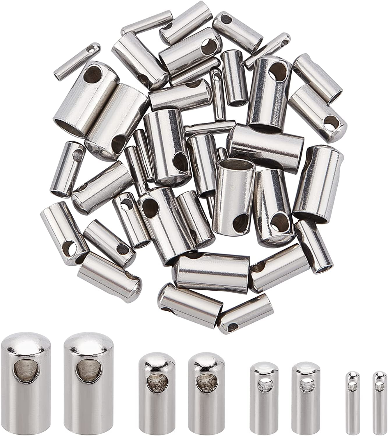 40Pcs 1/2/3/4.1mm Stainless Steel Color Cord End Caps Stainless Steel ...