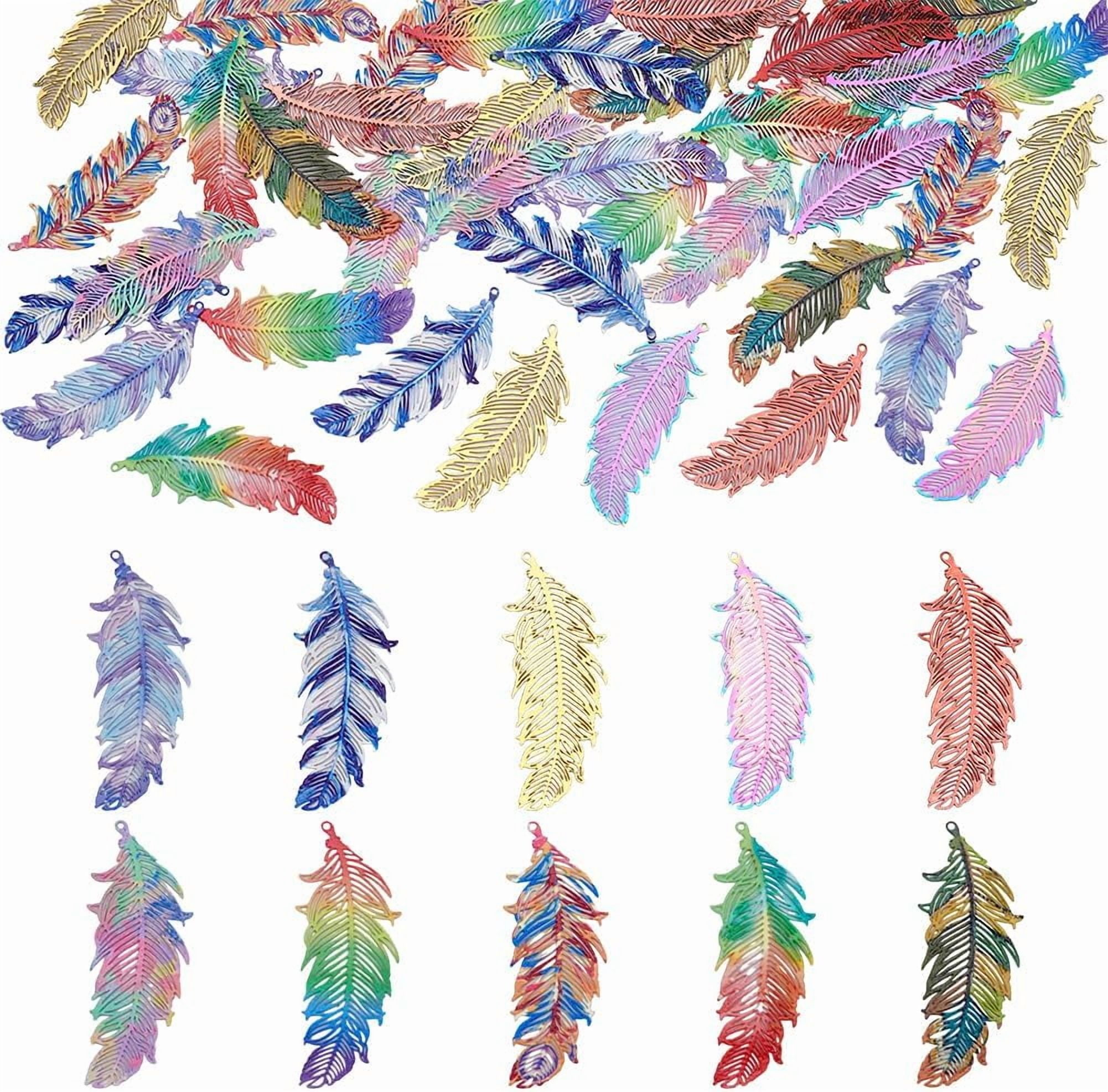 40Pcs 10 Colors Filigree Feather Charms Stainless Steel Etched ...