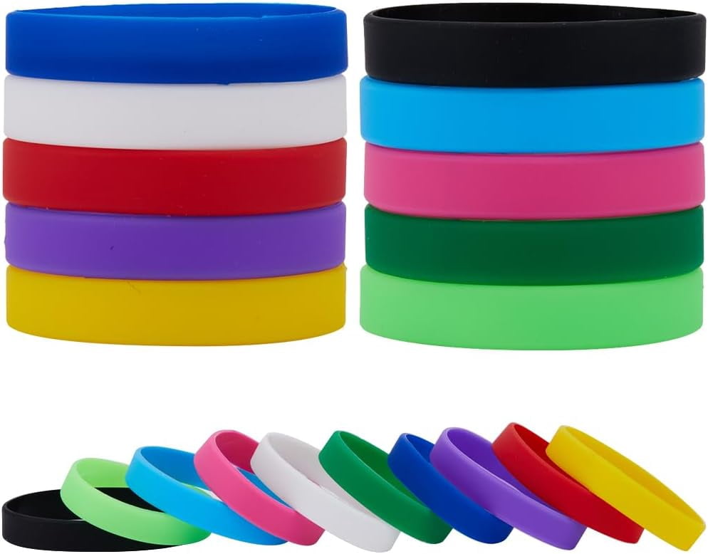40Pcs 10 Colors Solid Color Silicone Wristbands Colorful Rubber ...