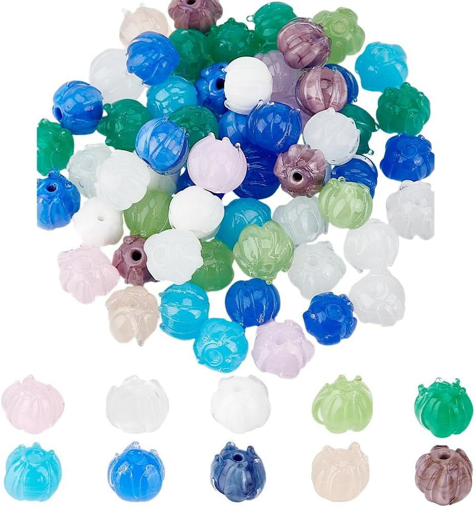 40Pcs 10 Colors Transparent Glass Beads Flower Mixed Color 11x10mm Hole ...