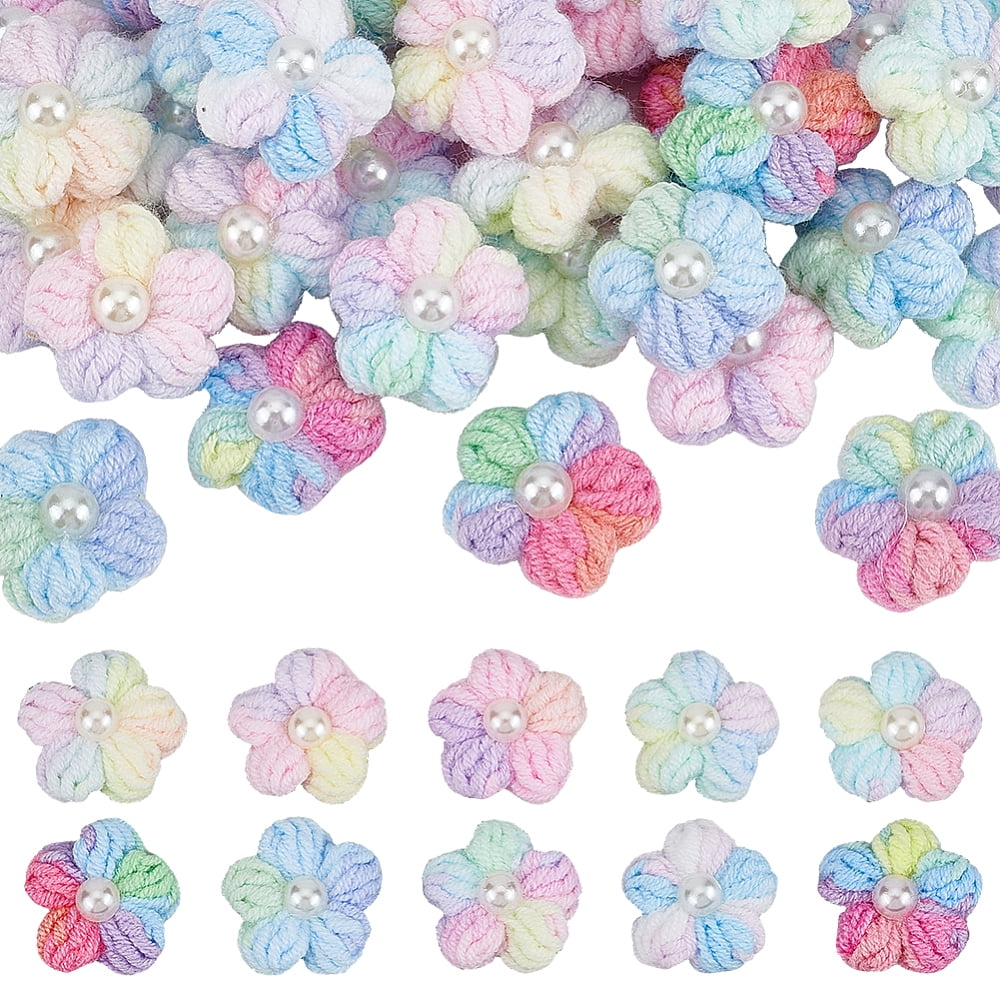 40Pcs 10 Colors Yarn Flower with Plastic Bead Decorate Accessories ...