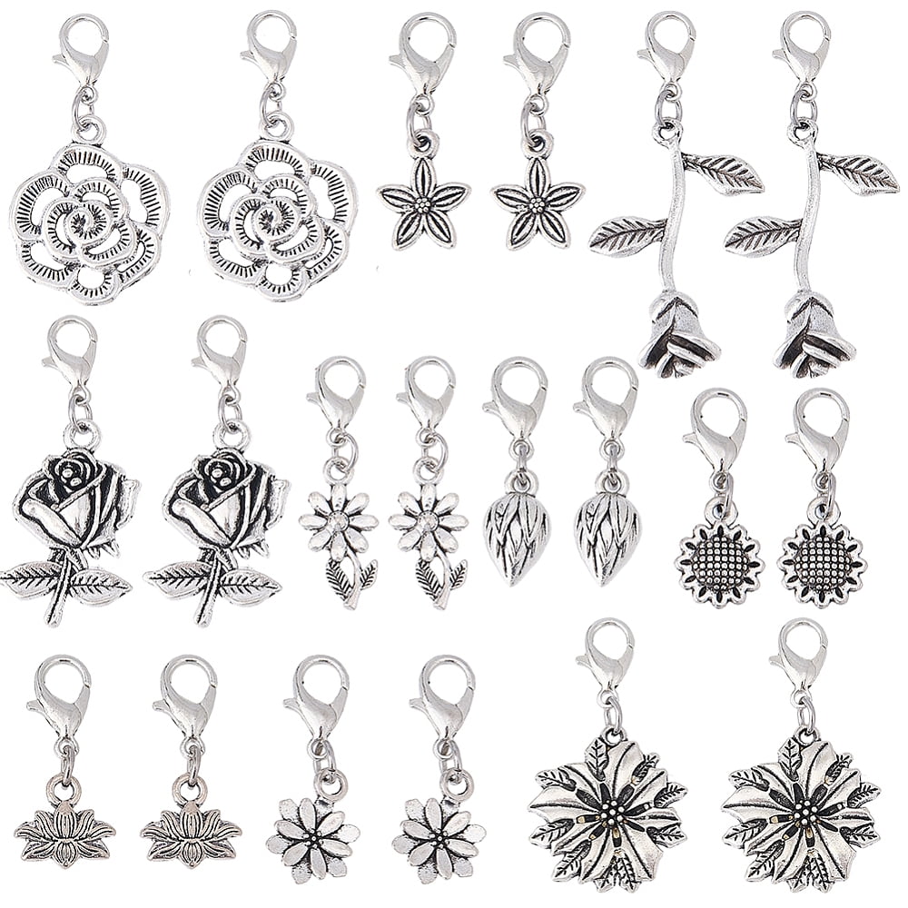 40Pcs 10 Style Alloy Pendant Decorations with Alloy Lobster Claw Clasps ...