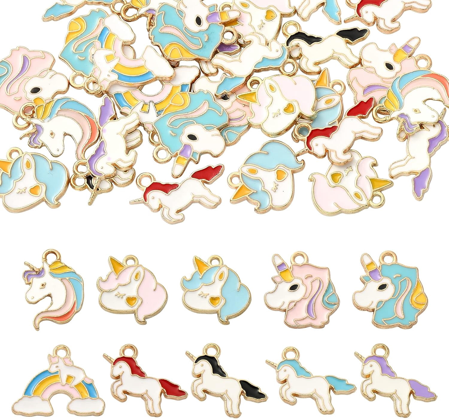 40Pcs 10 Style Unicorn Charms Alloy Enamel Kawaii Unicorn Pendants ...