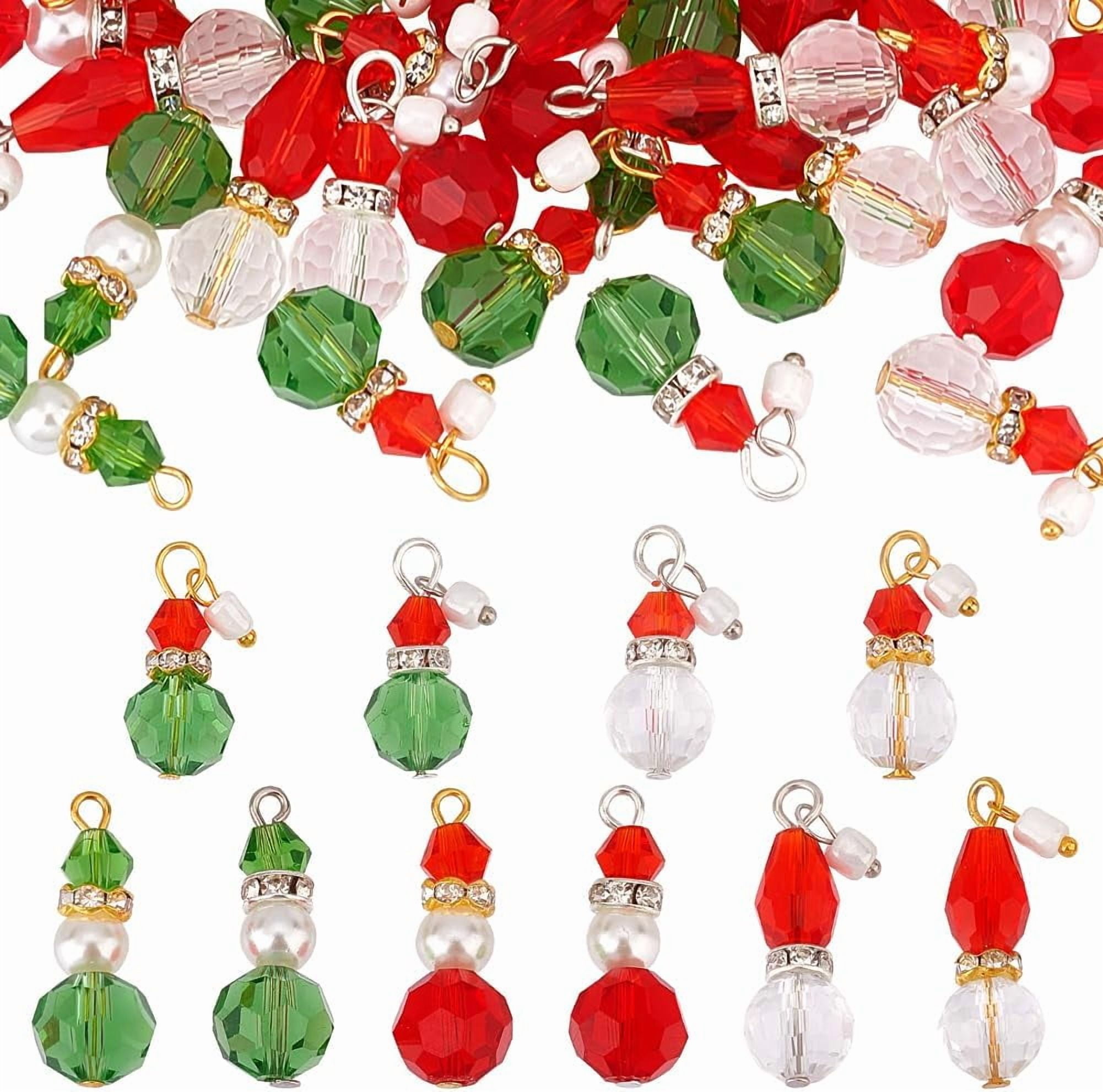 40Pcs 10 Styles Christmas Theme Teardrop Glass Pendants with Brass ...