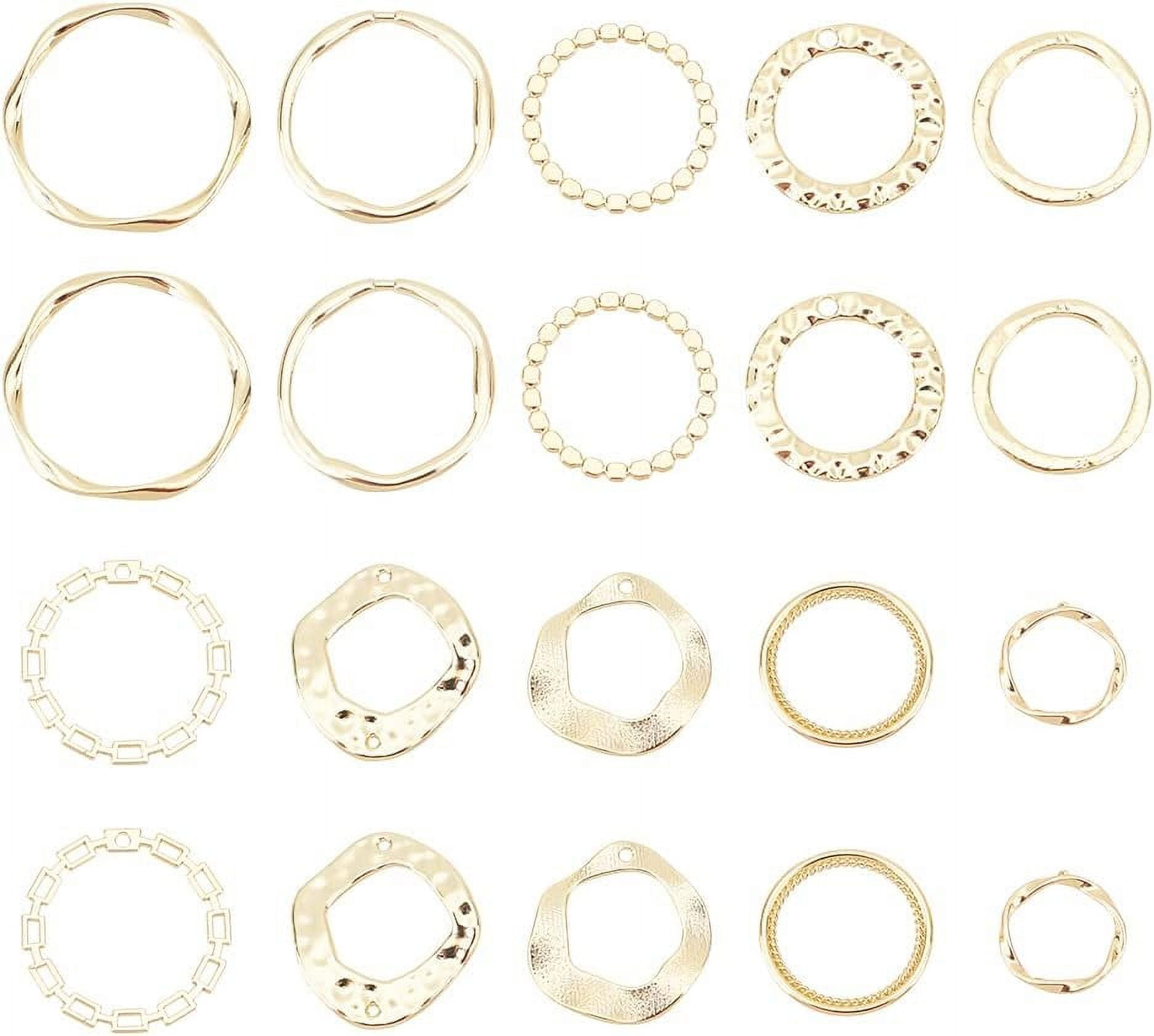 40Pcs 10 Styles Golden Linking Rings Alloy Circle Charms Round Hollow ...
