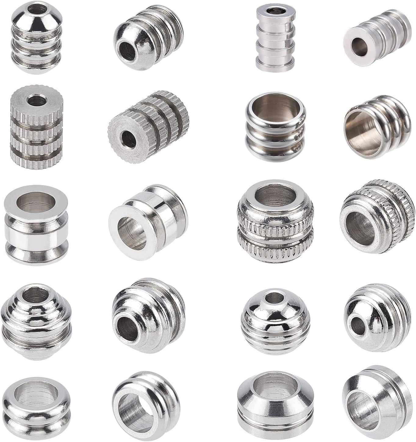 40Pcs 10 Styles Stainless Steel Groove Spacer Beads Column Loose Beads ...