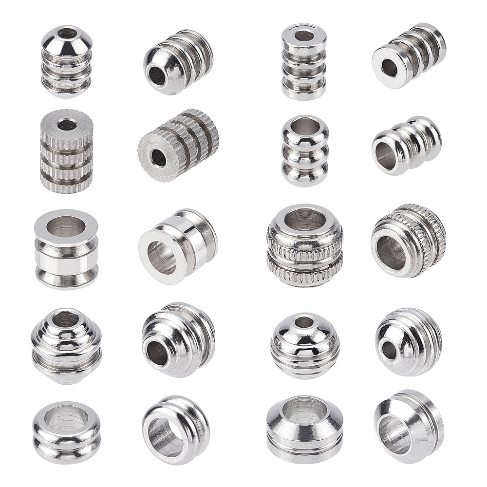 40Pcs 10 Styles Stainless Steel Groove Spacer Beads Column Loose Beads ...