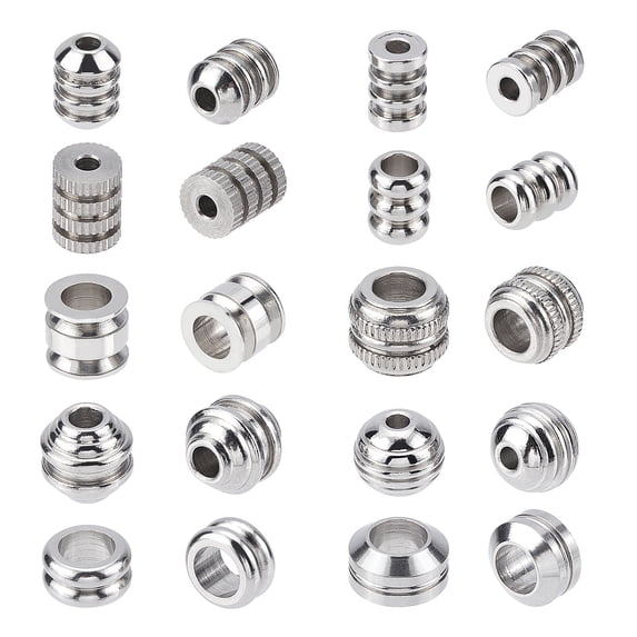 40Pcs 10 Styles Stainless Steel Groove Spacer Beads Column Loose Beads ...