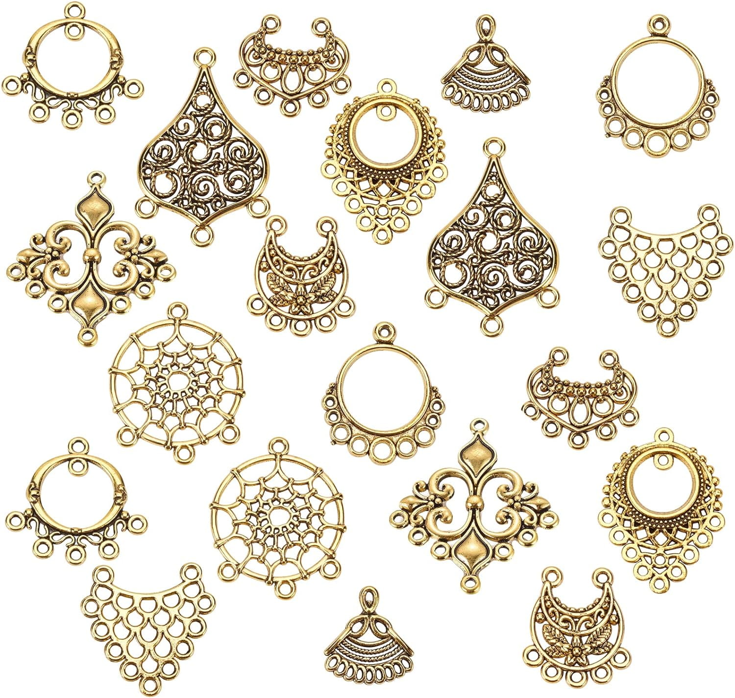 40Pcs 10 Styles Tibetan Style Alloy Chandelier Components Mixed Shapes ...