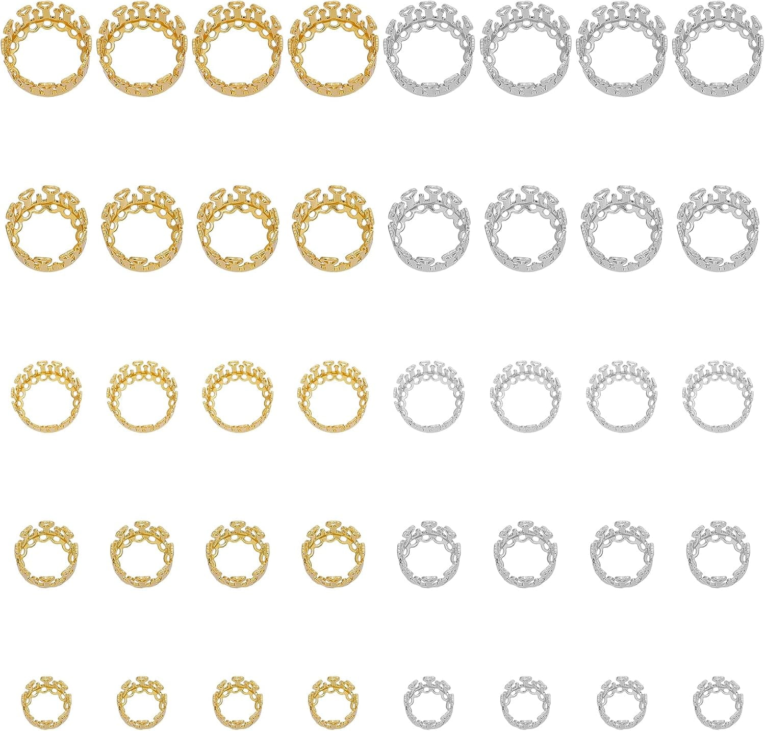 40Pcs 10Styles Brass Sew on Prong Settings Hollow Out Brass Flat Round ...