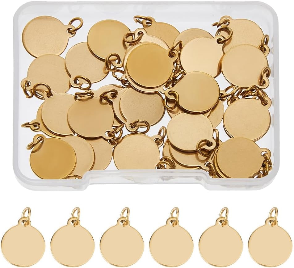 40Pcs 12mm Engraving Blank Pendants Charms 304 Stainless Steel ...