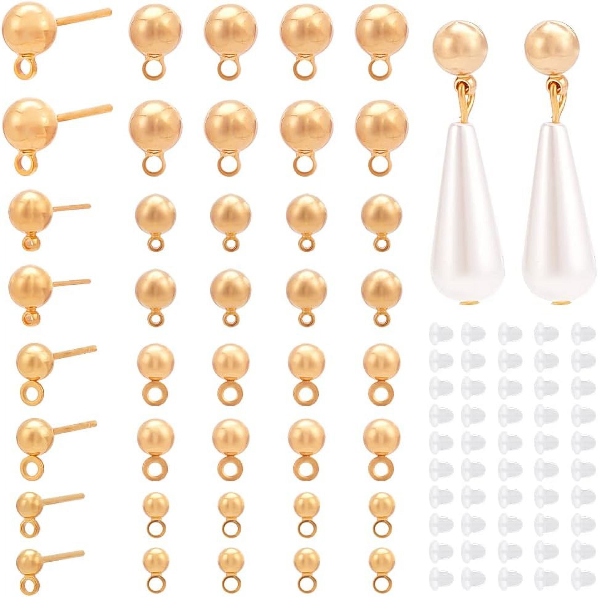 40Pcs 18K Real Gold Plated Ball Post Earring Studs 4 Size Brass Round ...
