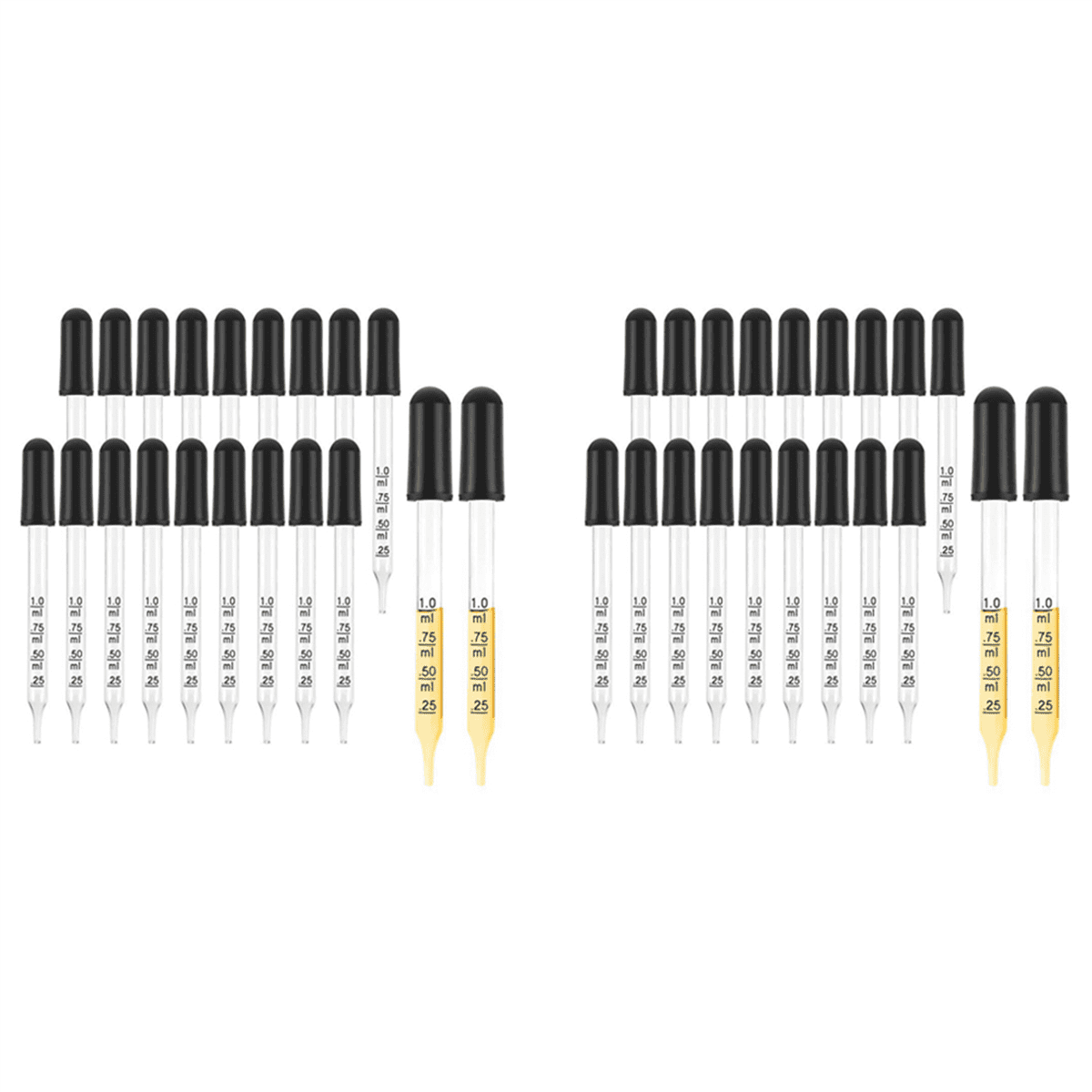 40Pcs 1Ml Glass Liquid Droppers, Eye Dropper Pipettes with Black ...