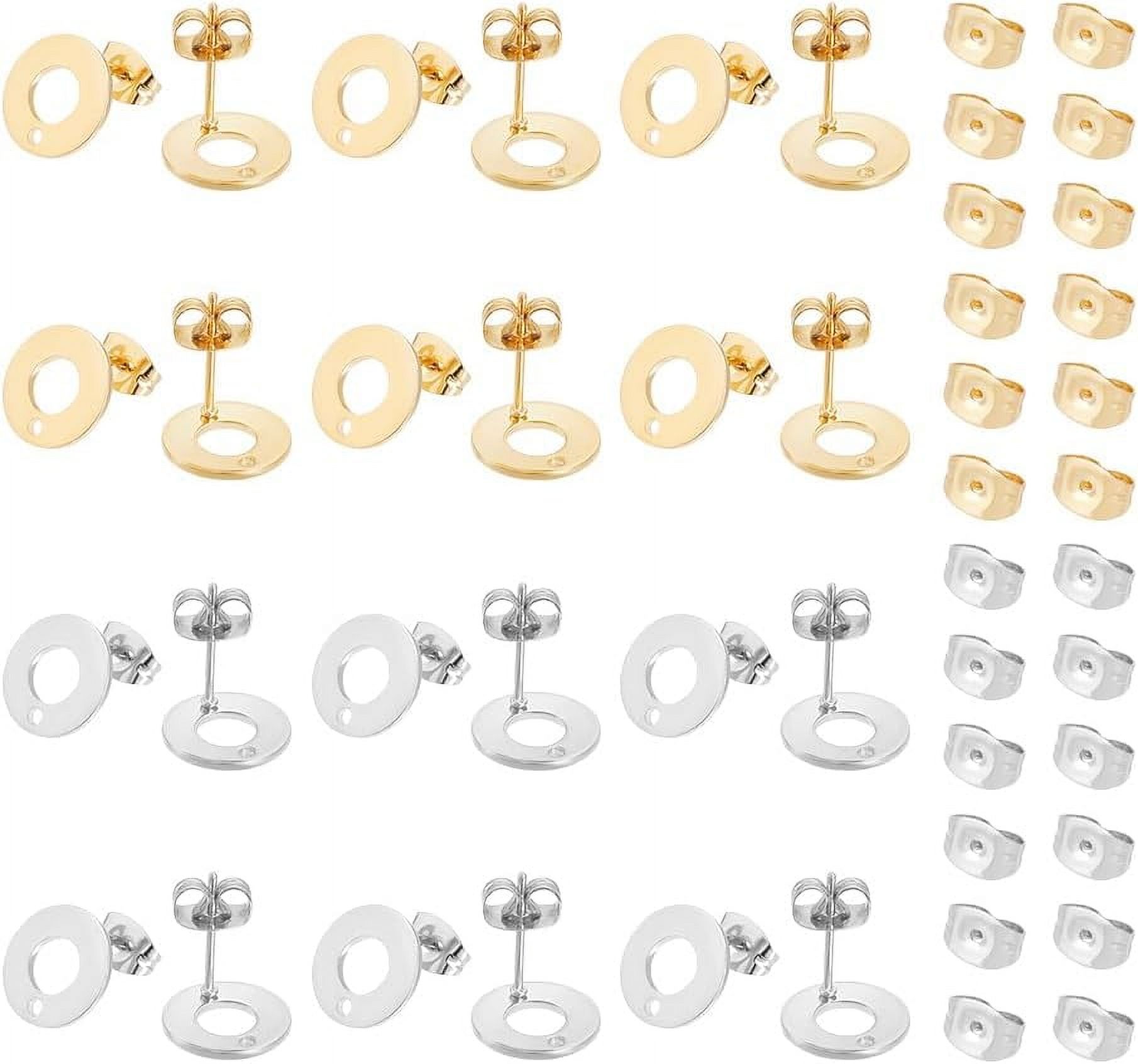 40Pcs 2 Color Stainless Steel Stud Earring Findings Donut Earring Studs ...
