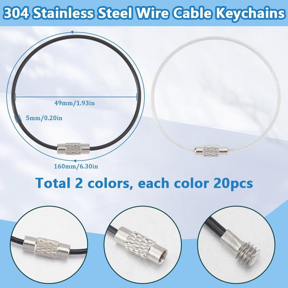 40Pcs 2 Colors 2 Inch Black Wire Key Ring Stainless Steel Key Chain ...