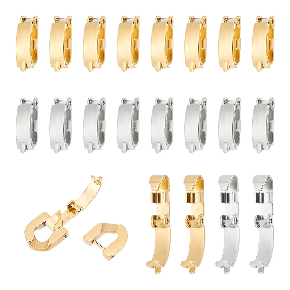 40Pcs 2 Colors 304 Stainless Steel Fold Over Clasps Mixed Color 11.5x3 ...
