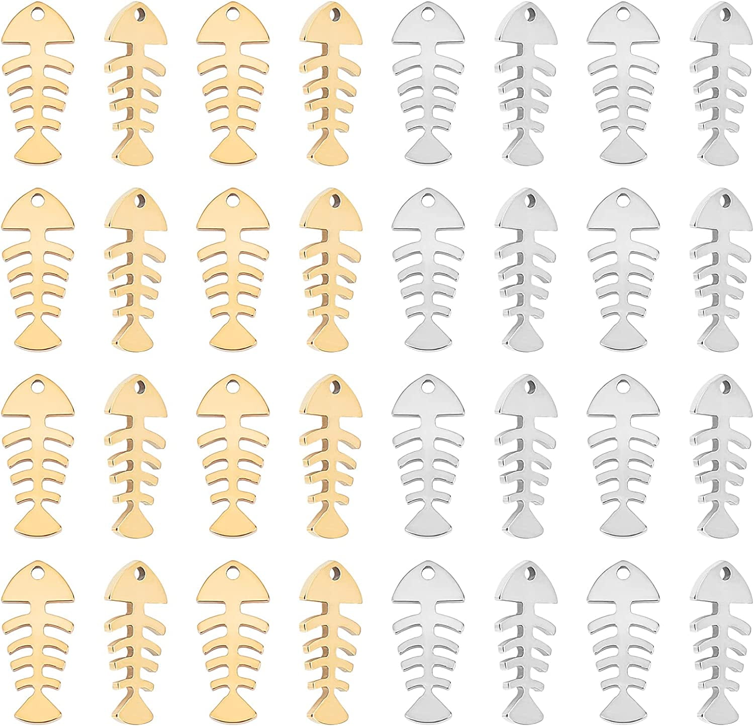 40Pcs 2 Colors 304 Stainless Steel Pendants Laser Cut Fishbone Golden ...