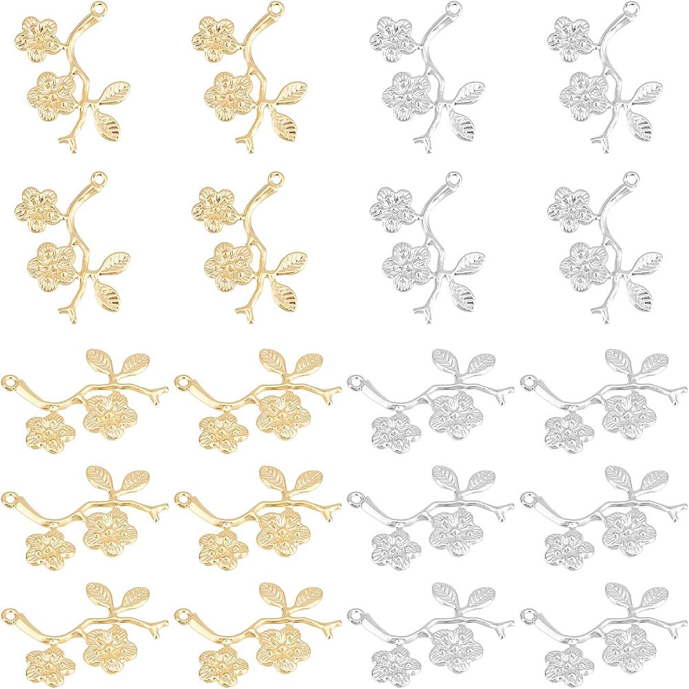 40Pcs 2 Colors 304 Stainless Steel Pendants Textured Plum Blossom ...