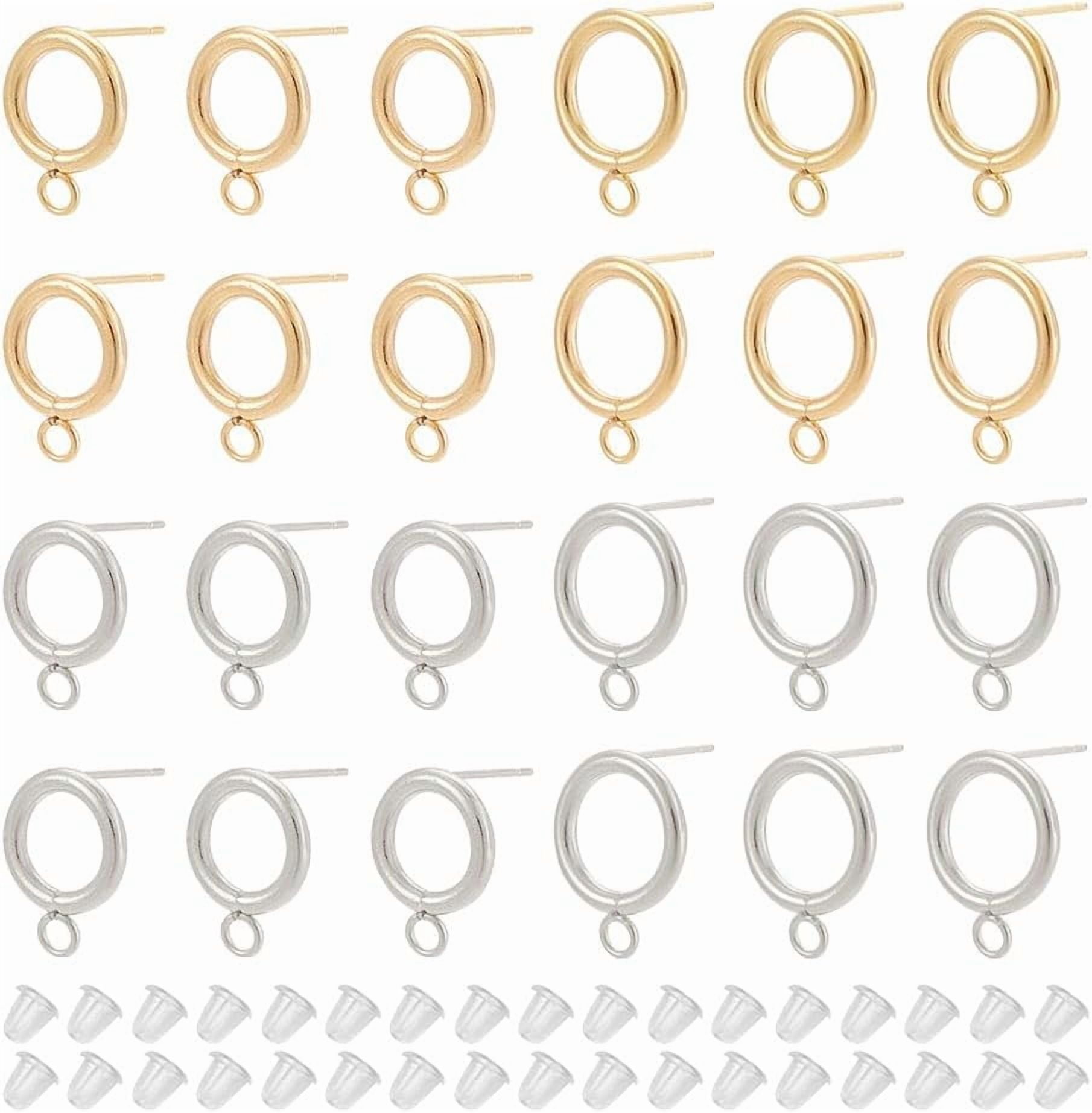 40Pcs 2 Colors Circle Stud Earring Findings Stainless Steel Round DIY Stud Earring with Loops ...