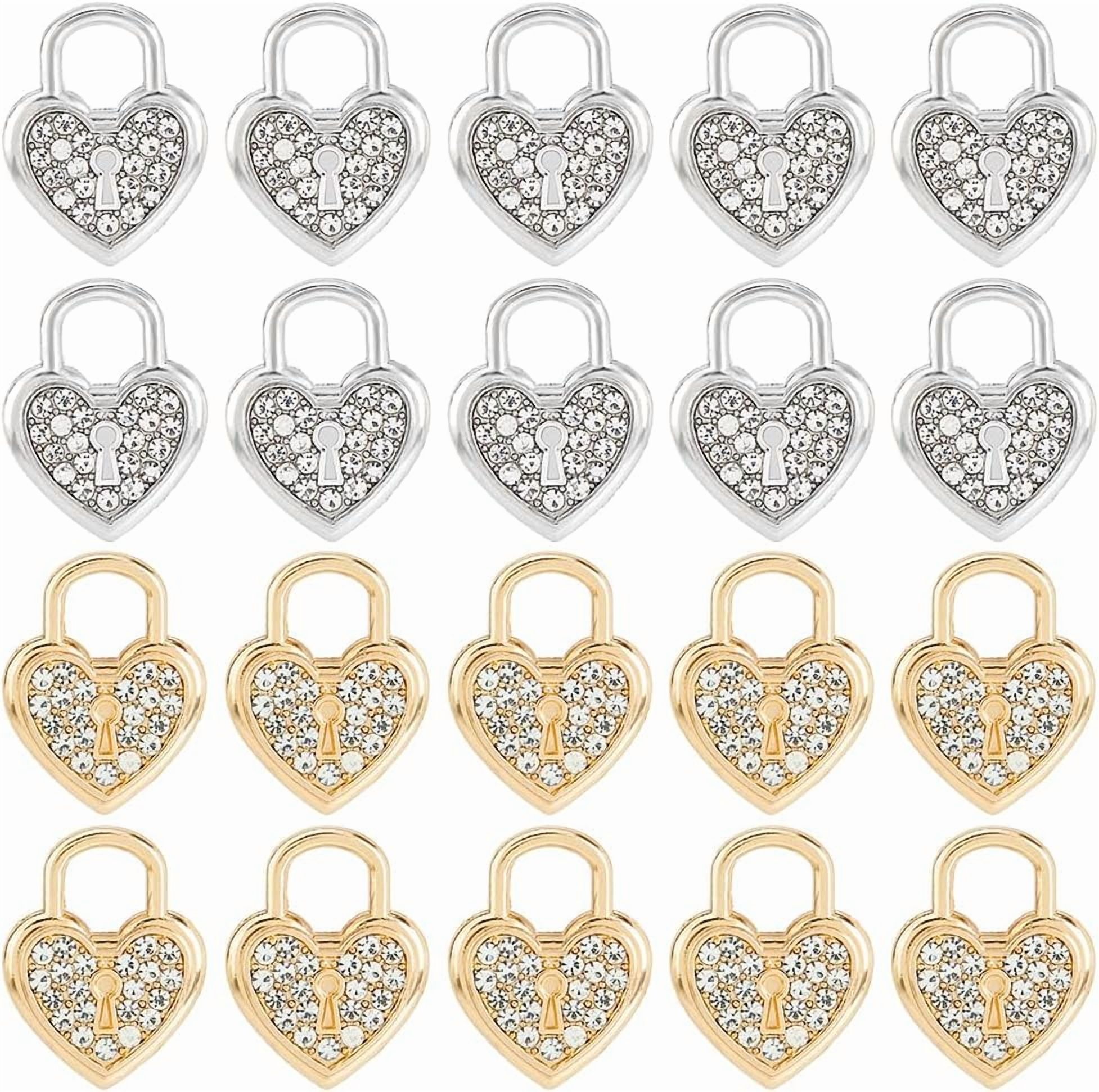 40Pcs 2 Colors Heart Lock Charms Alloy Rhinestone Lock Pendants ...