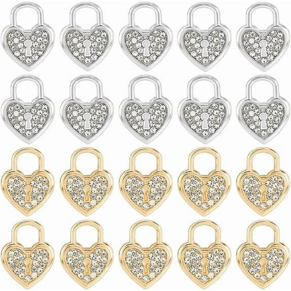 40Pcs 2 Colors Heart Lock Charms Alloy Rhinestone Lock Pendants Valentine's Day Lock Charm ...