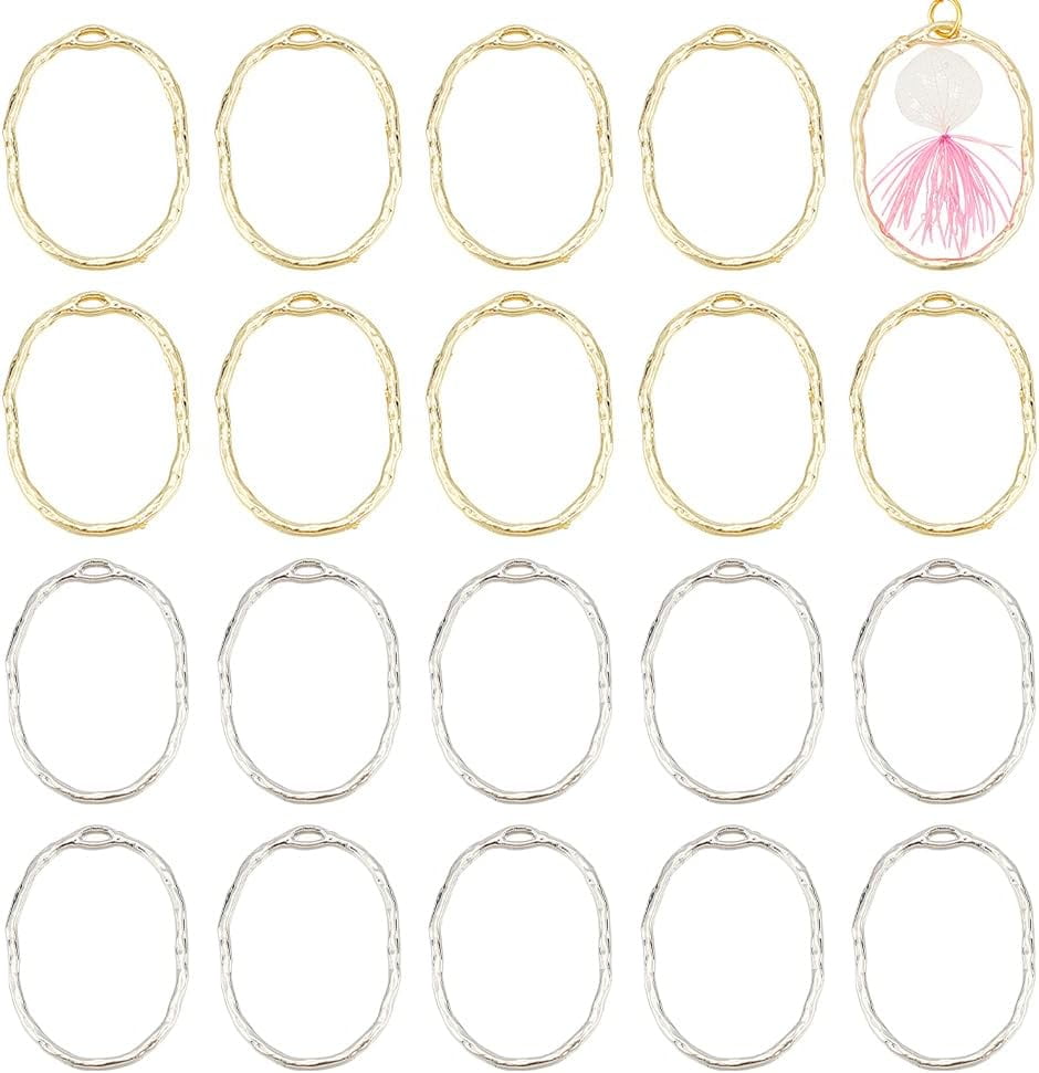 40Pcs 2 Colors Oval Open Back Bezel Pendants Alloy Ring Frame Pendants ...
