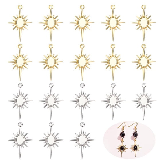 40Pcs 2 Colors Rack Plating Brass Pendant Cabochon Settings Long ...