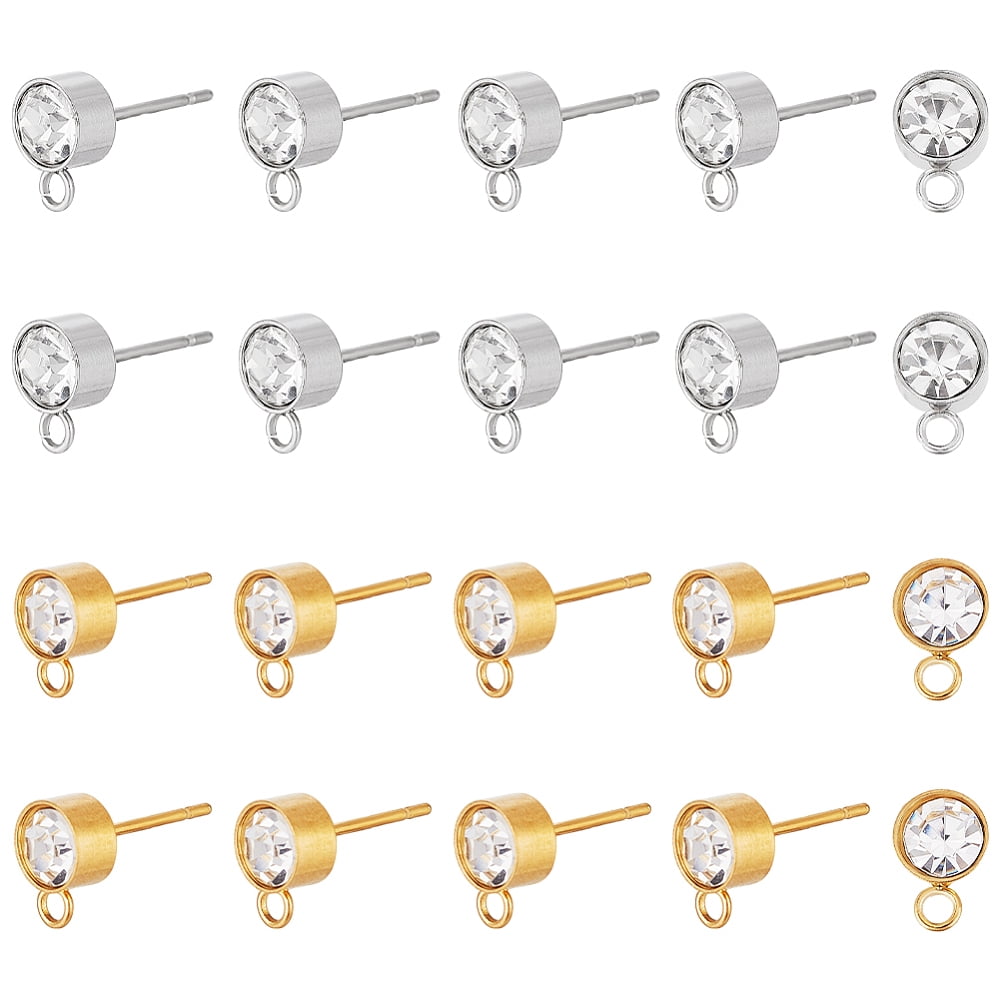 40Pcs 2 Colors Stainless Steel Rhinestone Stud Earrings Findings with ...