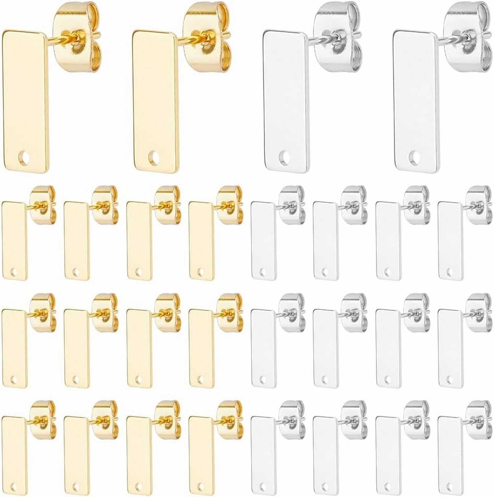 40Pcs 2 Colors Stud Earring Findings Rectangle Earrings Studs with Loop ...