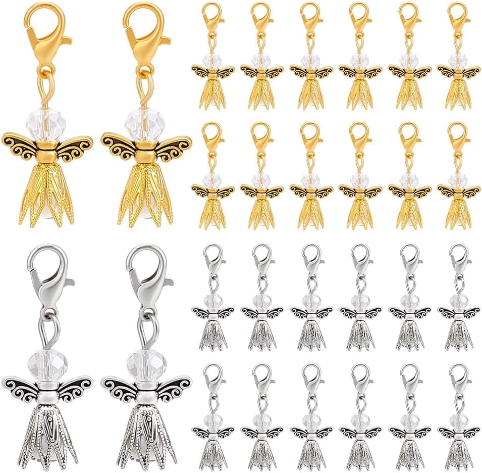 40Pcs 2 Colors White Glass Pearl with Alloy Angel Pendant Decoration ...