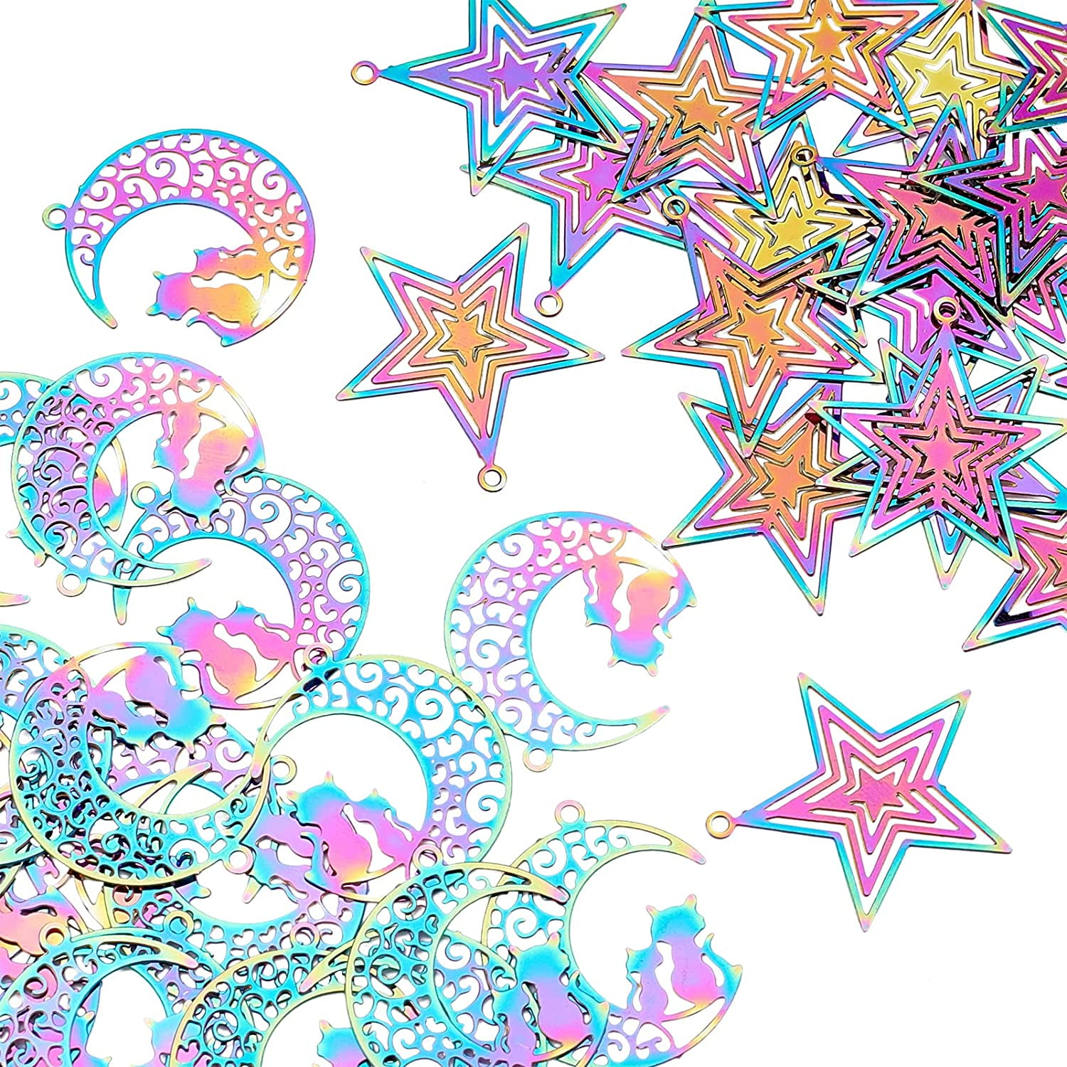 40Pcs 2 Style Ion Plating(IP) 201 Stainless Steel Filigree Pendants ...