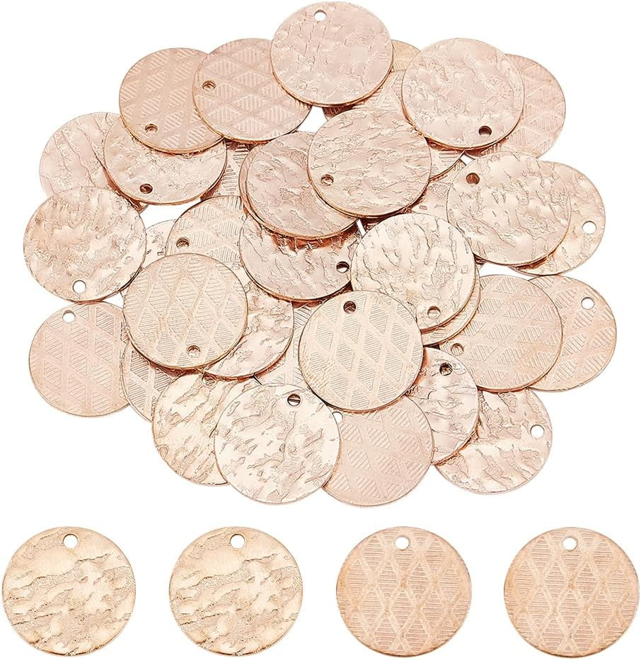 40Pcs 2 Styles Flat Round Pendants Textured Round Charms Rose Gold Disc ...