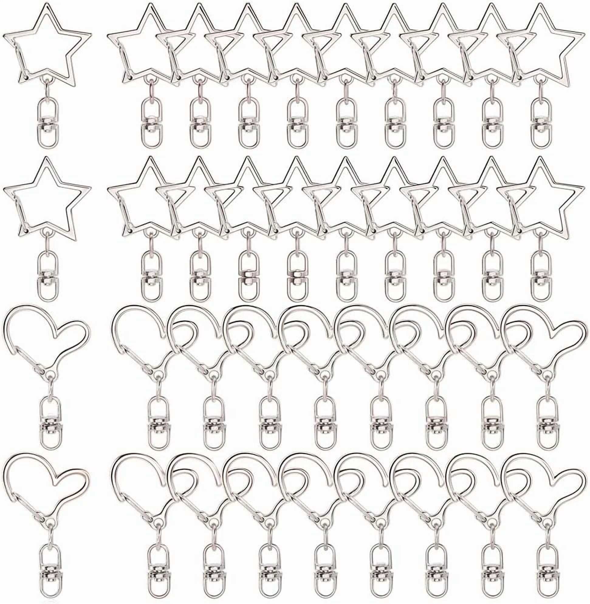 40Pcs 2 Styles Heart Keychain Hook Star Keychain Ring Gold Silver Alloy ...